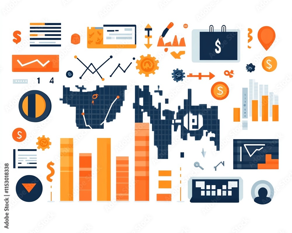 Forex trading graph with market indicators, world financial symbols ...