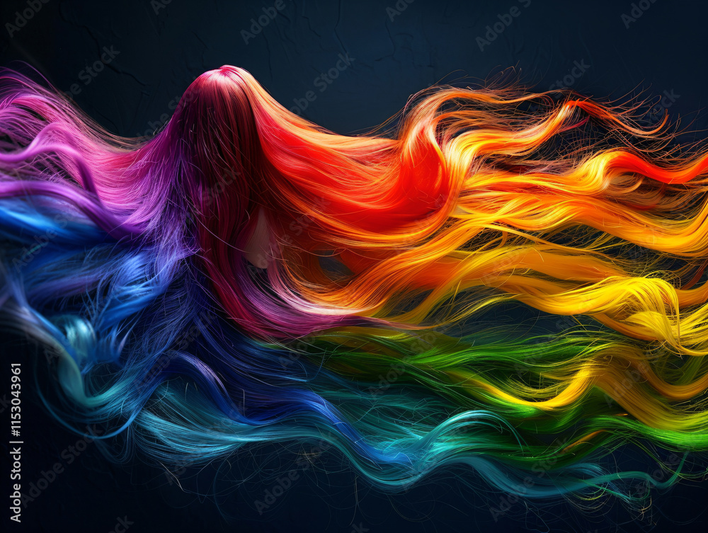 Rainbow hair in a girl. Long flowing hair that cascades down like a ...
