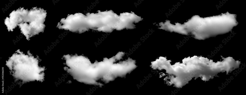 set white fluffy cloud isolated black background. concept effect design ...