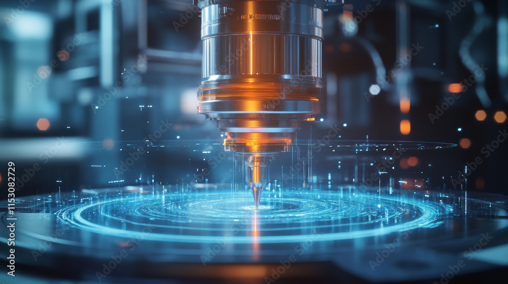 Hologram drill. A holographic projection of the drill. Flickering ...