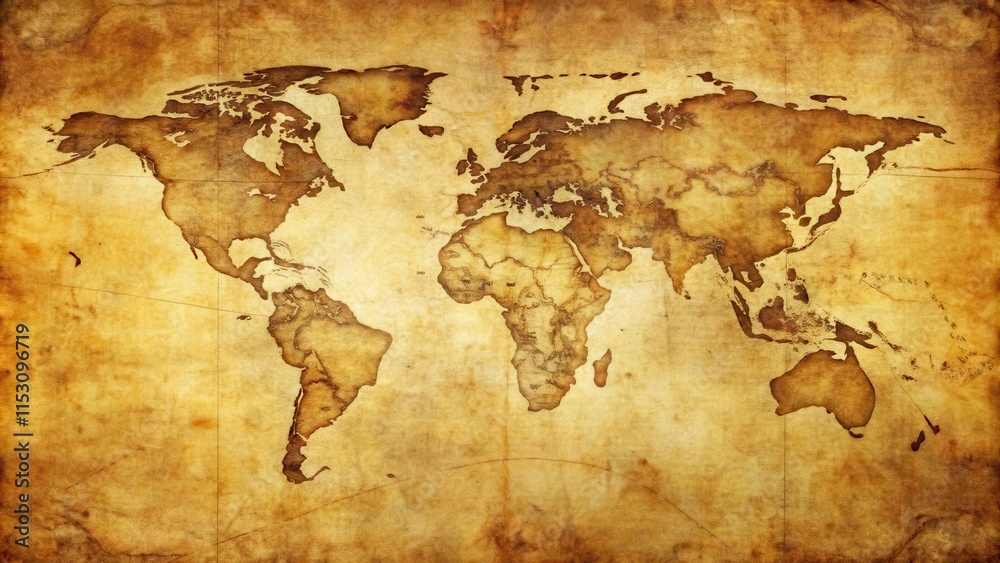 Ancient map with intricate cartographic details, yellowed parchment ...