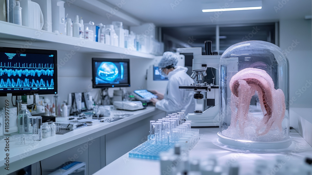 Modern science laboratory with equipment for medicine and biotechnology ...