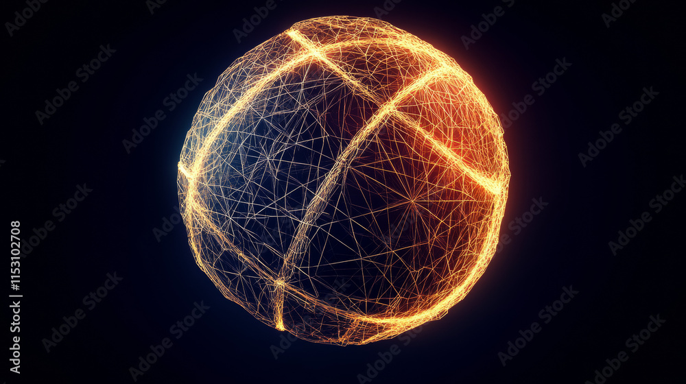 Hologram volleyball. A volleyball ball made of polygons, triangles of ...