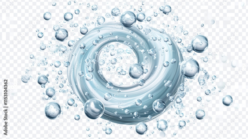 Water swirls with foam bubbles set isolated on transparent background. Vector realistic ...