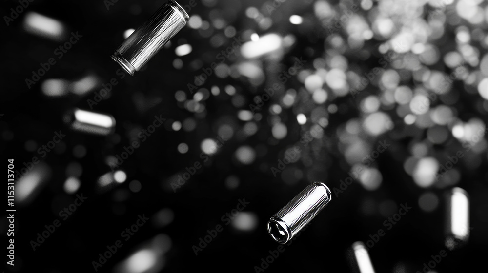 3d shot on dust black background. Flying bullets black background in ...
