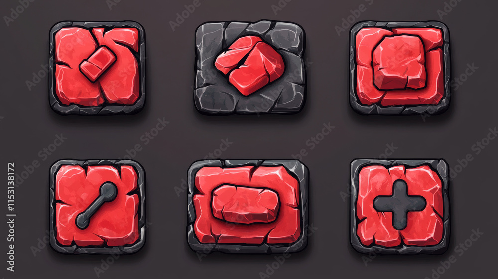 Game buttons animation set. Vector cartoon illustration of red frames ...