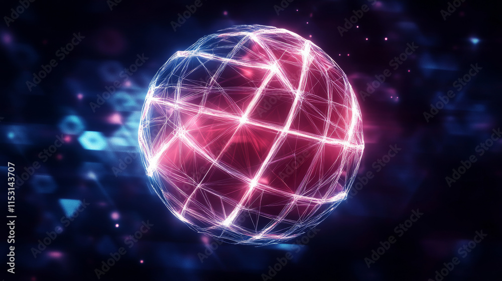 Hologram volleyball. A volleyball ball made of polygons, triangles of ...