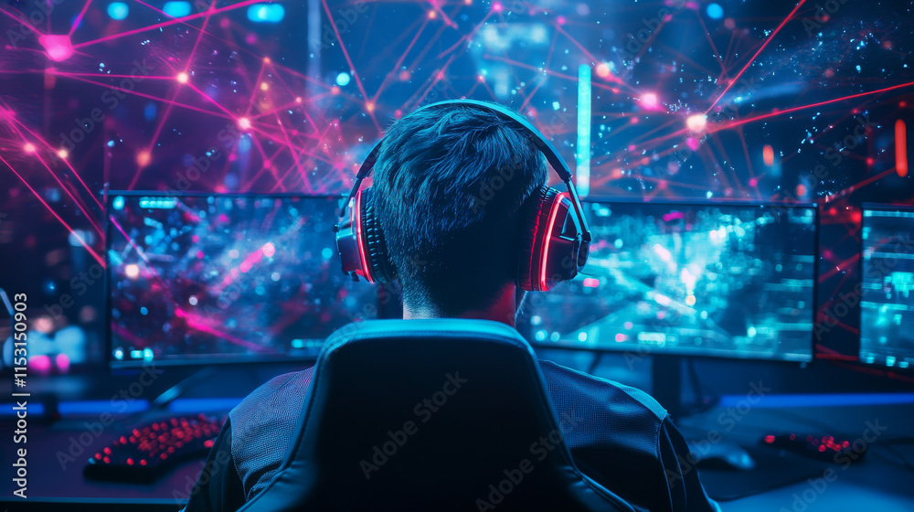 Hologram gaming background. Esports consists of polygons, triangles of ...