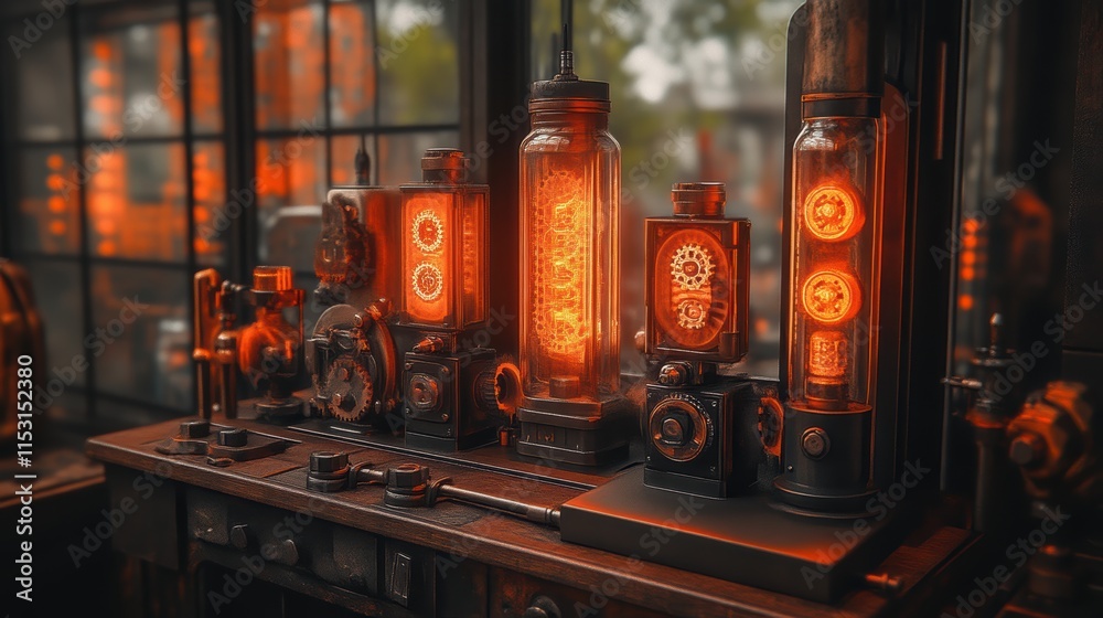 Steampunk Nixie tube clock display. Stock Photo | Adobe Stock
