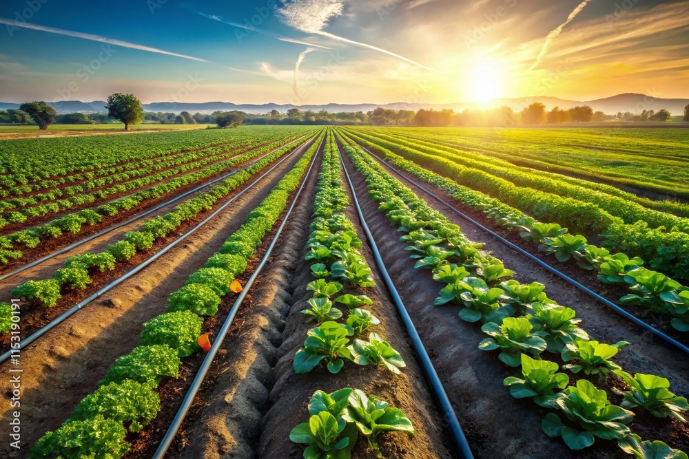 Lush Green Crops Thriving Under Efficient Drip Irrigation System ...
