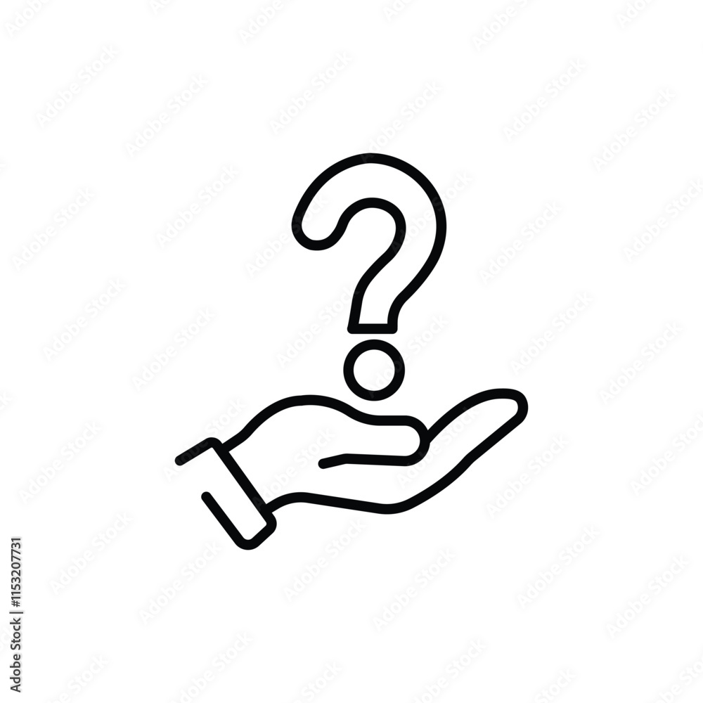 Hand holding question mark icon. Outline style. Why, who, doubt ...