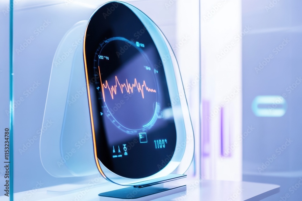 Advanced medical display shows heart rate and vital signs in a modern ...