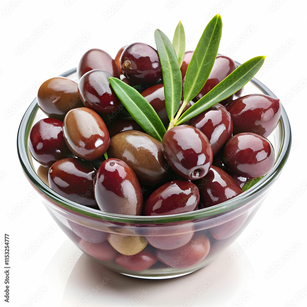 Greek Kalamata olives isolated on a transparent background, displaying ...