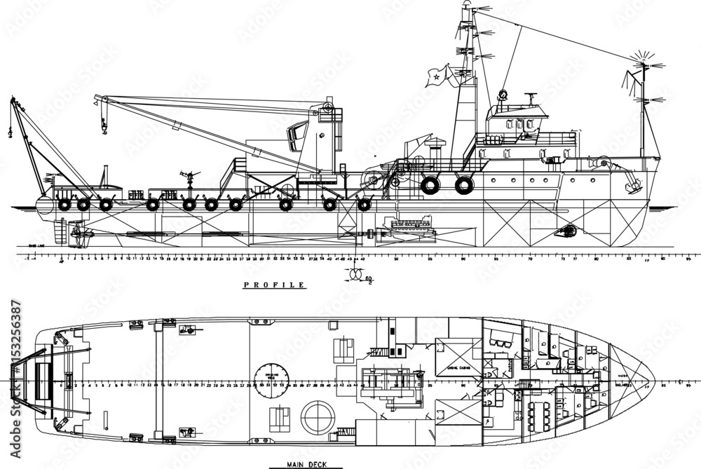vector sketch, silhouette illustration, technical drawing, site plan ...