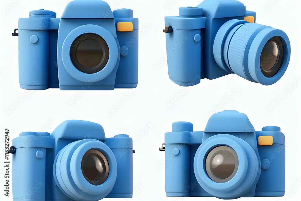 Blue 3D Camera Icon Model Renderings: Multiple Angles and Views Stock ...