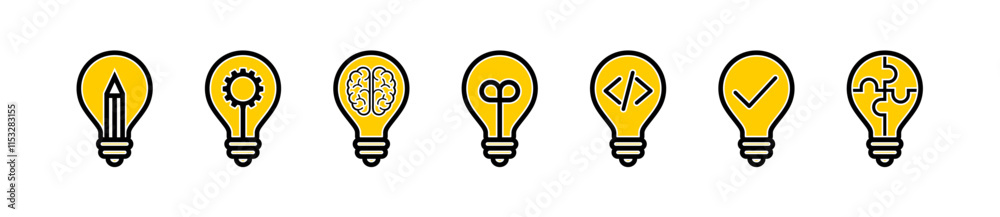 light bulb vector icons set. idea lightbulb symbol. black and yellow ...