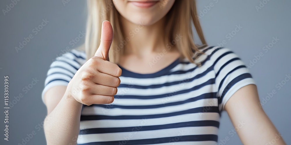 Unrecognizable female figure in a striped sailor t shirt giving a ...