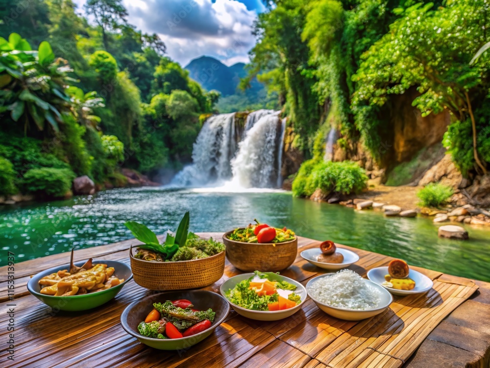 Refreshing Tad Pha Suam Waterfall, Pakse, Laos: Delicious Food Picnic ...