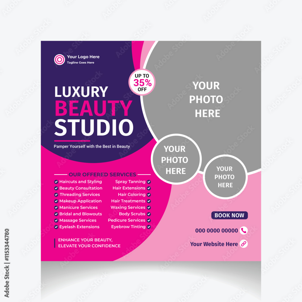 Beauty parlor social media post design template Stock Vector | Adobe Stock