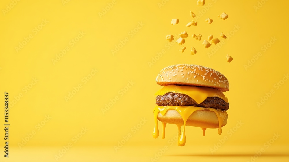 Cheeseburger Meltdown A Deliciously Dripping Burger with Cheese Falling ...
