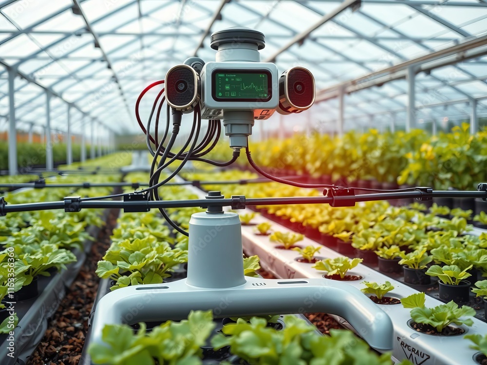 High-tech greenhouse with automated irrigation system and sensor ...