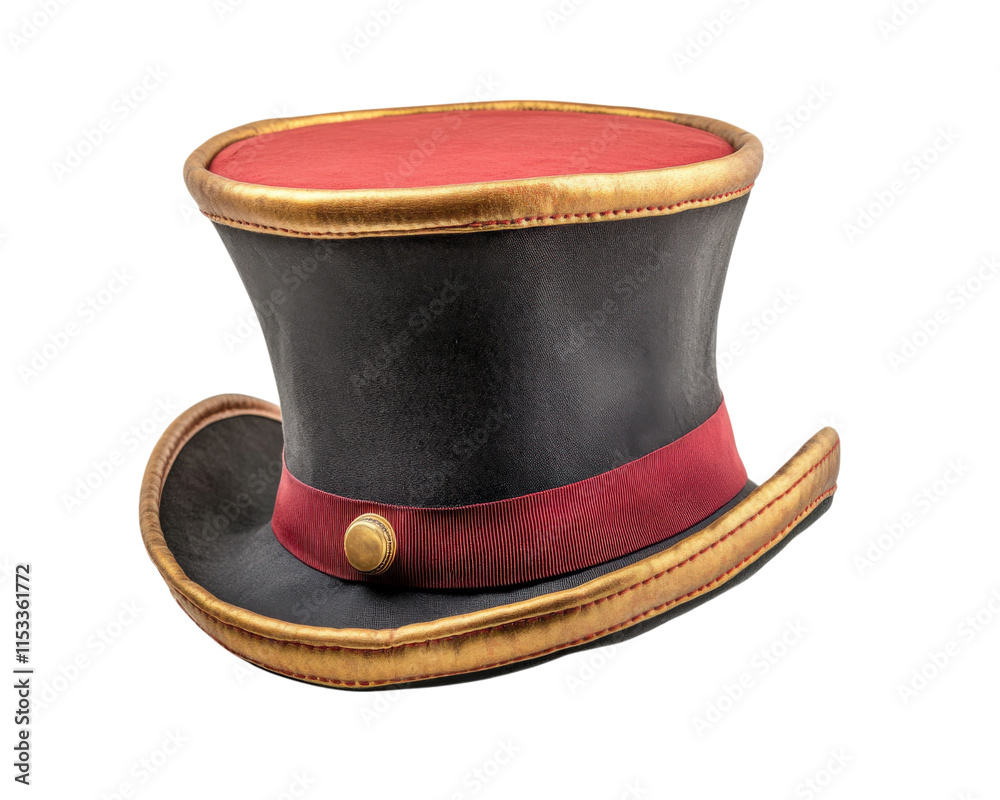 black and red circus ringmaster hat with gold trim, featuring classic ...