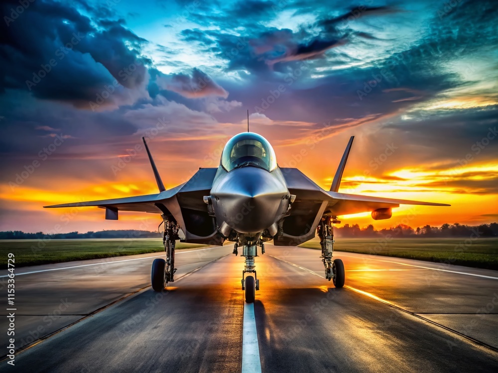 Stealth Fighter Jet on Runway, Military Aircraft Close-Up, Air Force ...