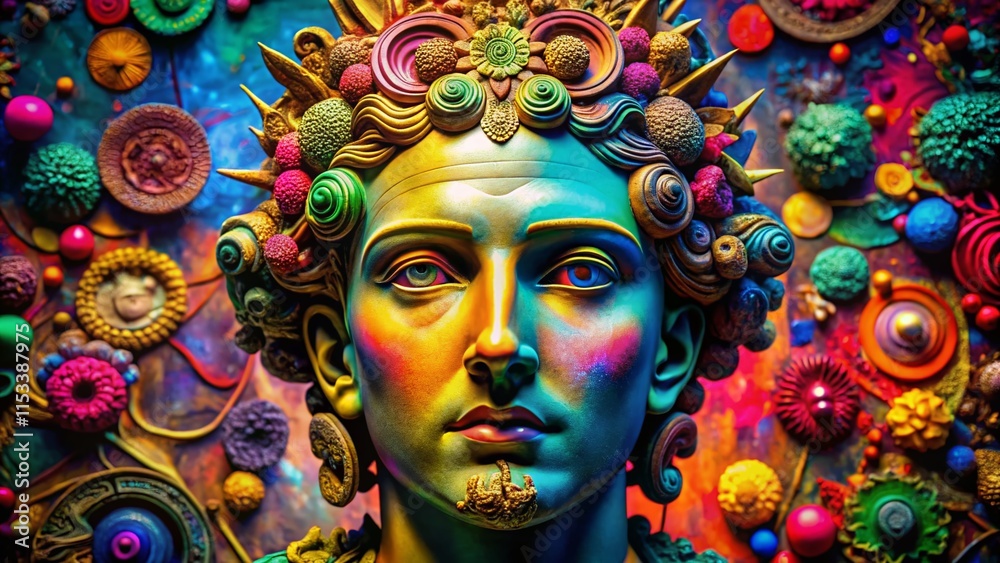 Surreal Pop Art GIF Animation: Ancient Statue Head in Funky Colorful ...