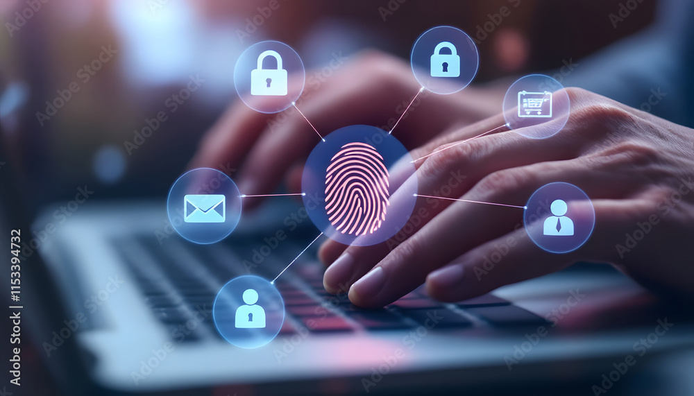 Biometric Authentication on Laptop, Fingerprint Scan and Digital Security, Secure Access and ...