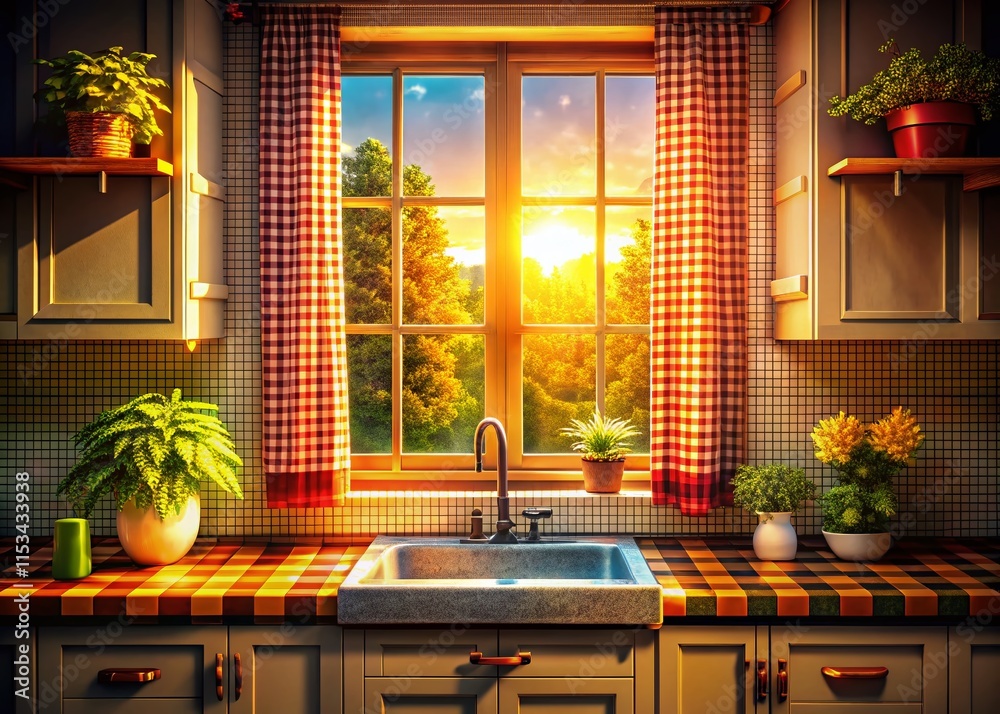 Vintage Kitchen Window Pixel Art: Retro 8-bit Style Home Cooking Scene ...
