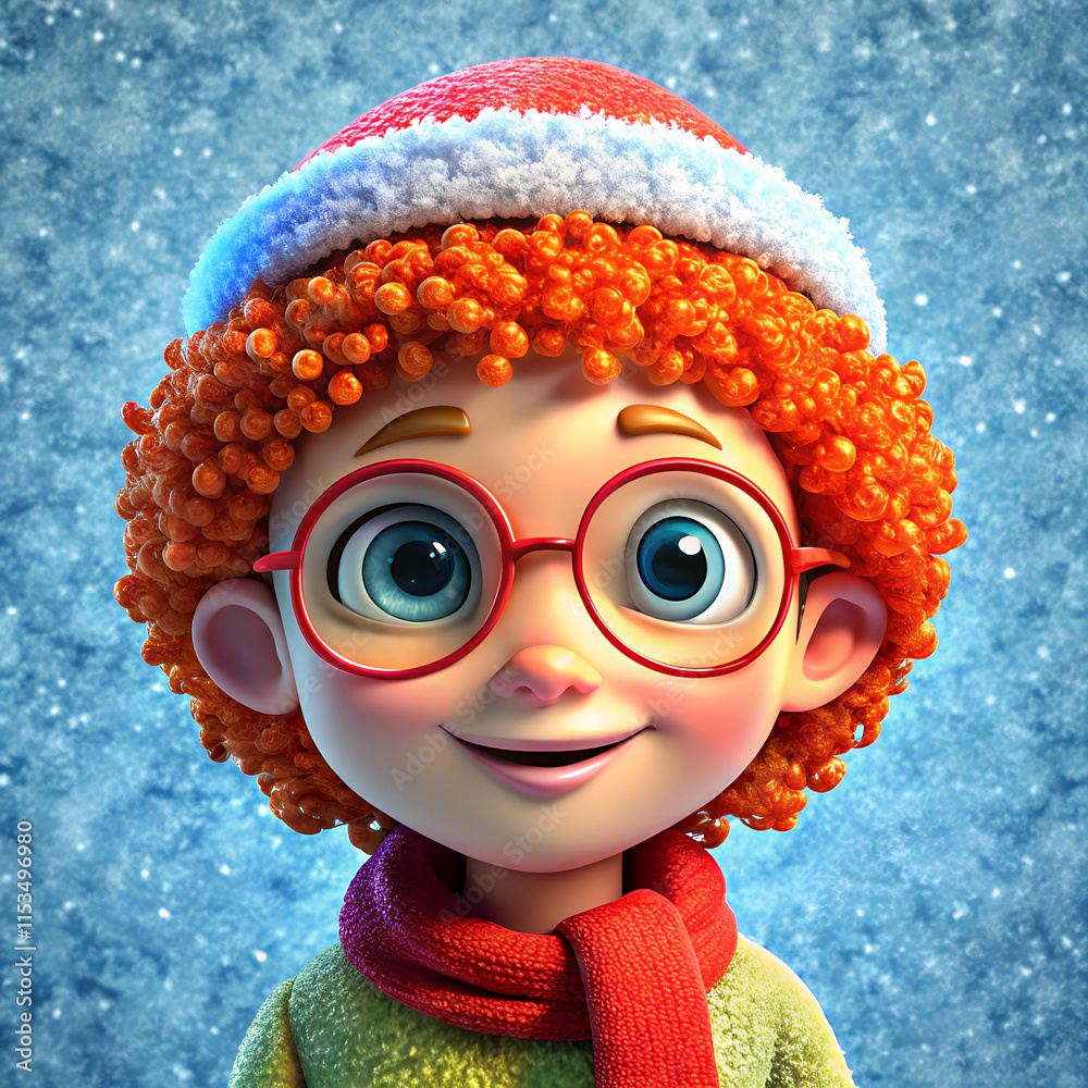 Cartoon school boy with red curly hair, freckles, big blue eyes, round ...
