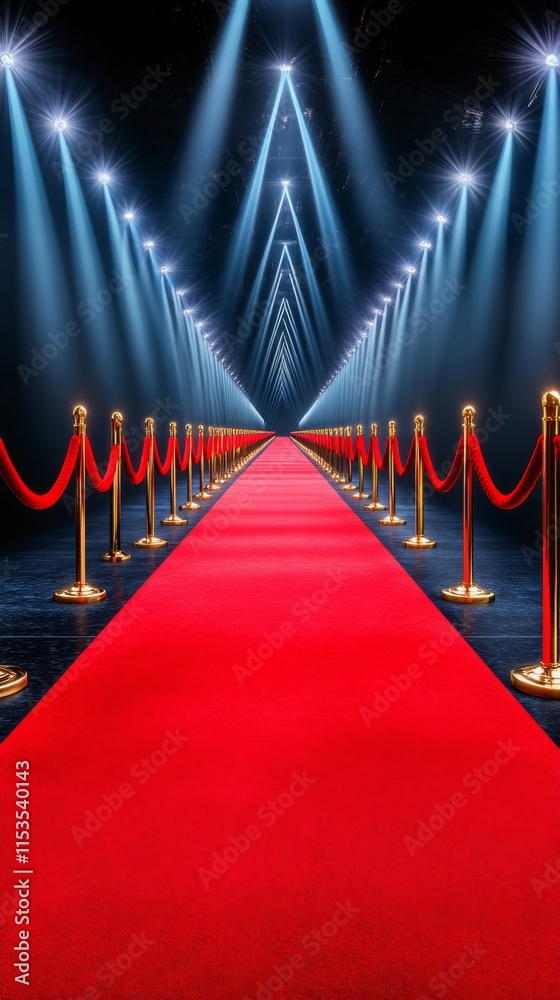elegant vip red carpet walkway with red rope barriers connected to ...