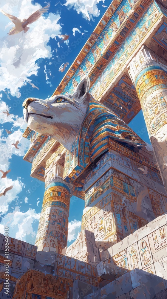 Ancient egyptian construction giza anime style art vibrant colors clean ...