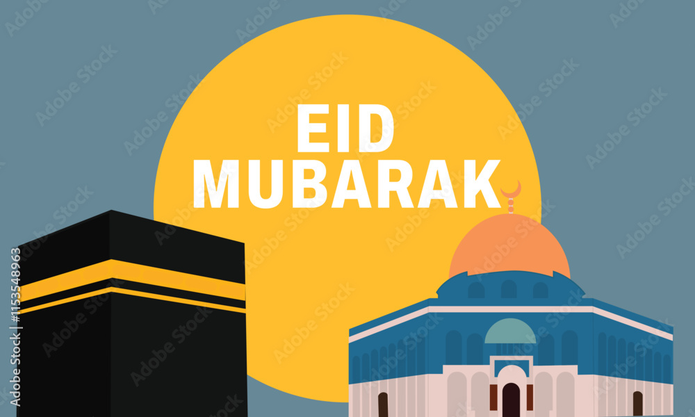 islamic greeting eid mubarak card design with beautiful ka'bah and ...