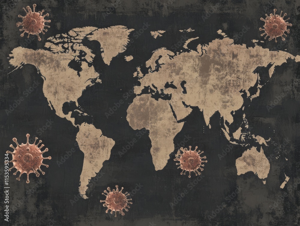 World Map with Virus Patterns Overlay Stock Photo | Adobe Stock