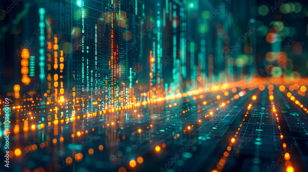 Abstract data visualization, similar to a night city with high-rise ...