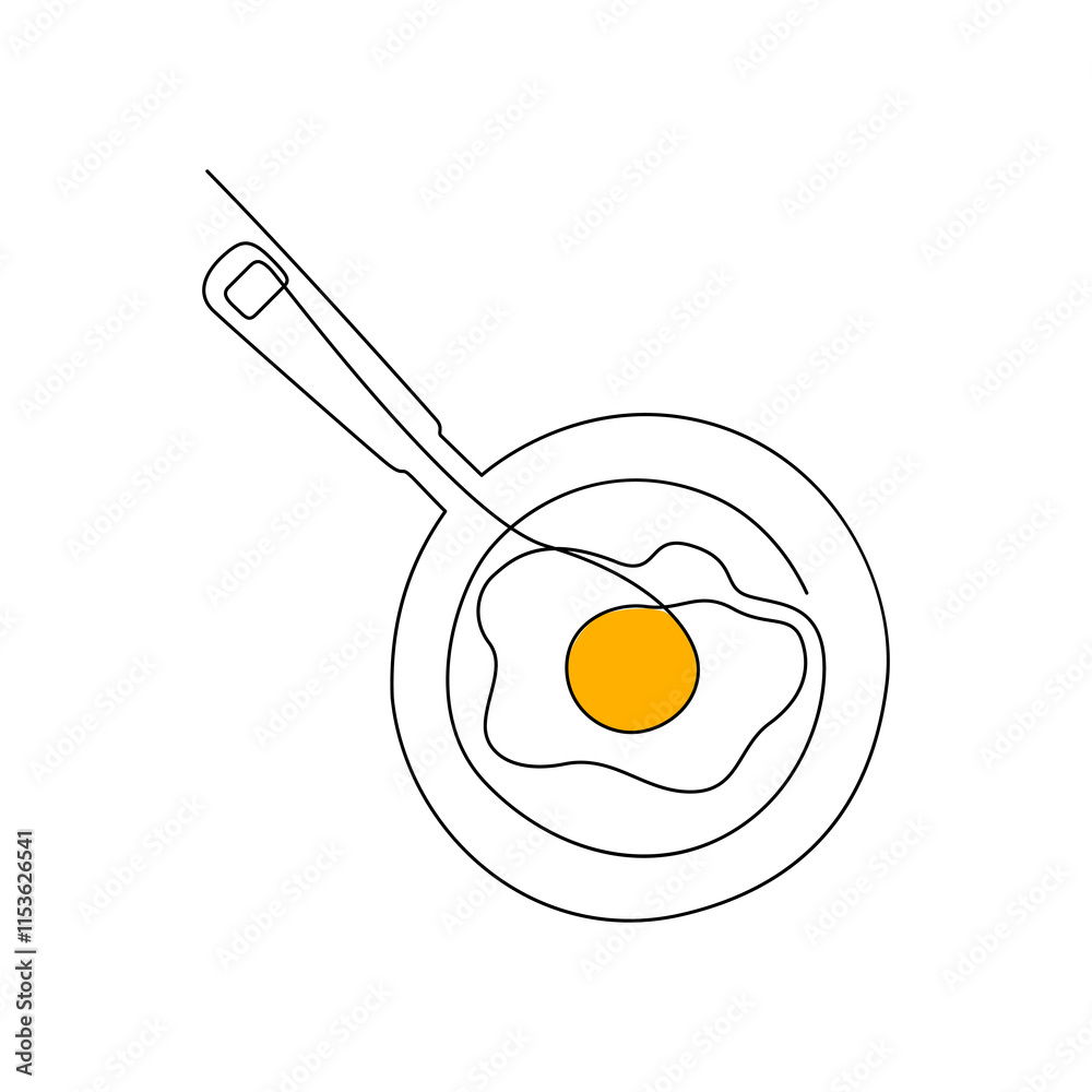 Continuous line drawing of fried egg on a pan. Vector illustration ...