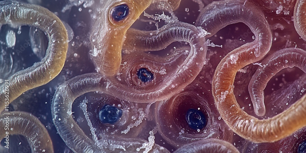 Microscopic view of tapeworms, specifically Hymenolepis nana and ...