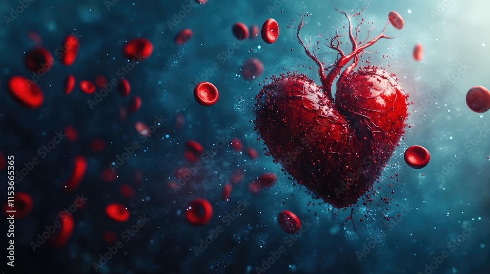 Heart health concept image illustrating blood cells, veins, and ...