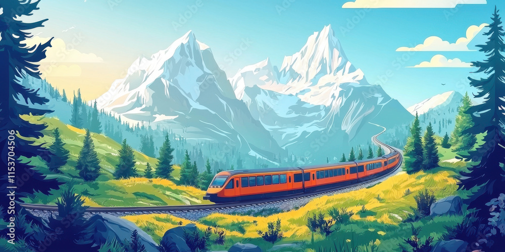 Continuous A vibrant image depicting a train navigating an endless ...