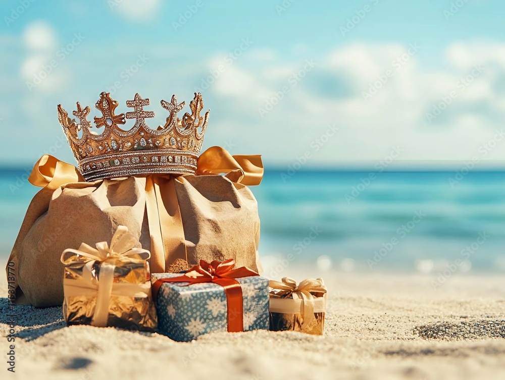 las coronas de los tres reyes magos de oriente con con bolsas de ...