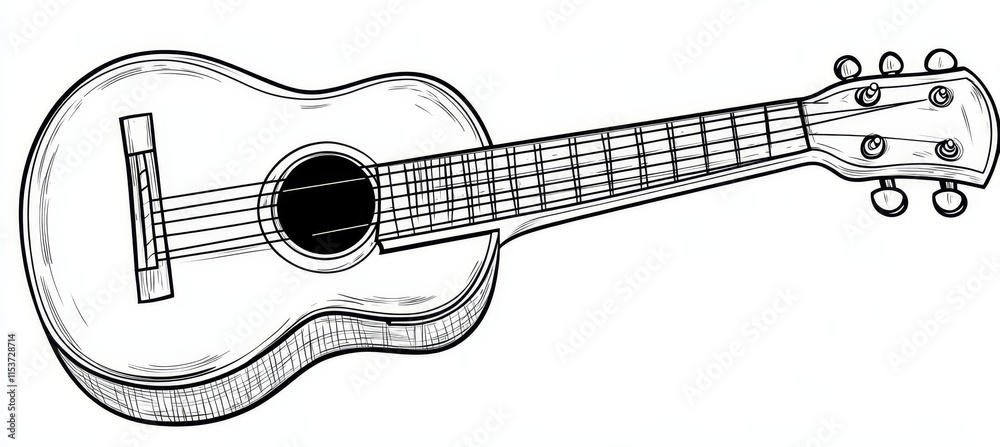 Vintage Ukulele Outline on White Background, Black and White Vector ...