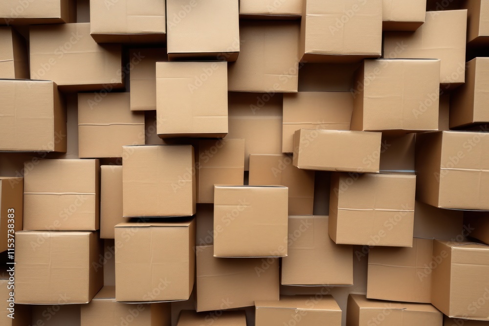 A group of uniform cardboard boxes stacked in a grid pattern, showing ...