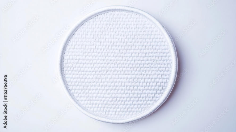blank white round embroidered patch mockup, top view, 3d. empty cloth ...