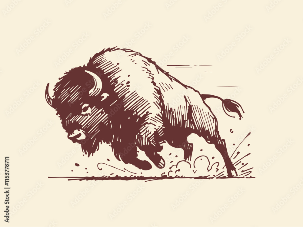 American Bison Hand Drawn Illustration Sketch Vector Isolated Stock ...