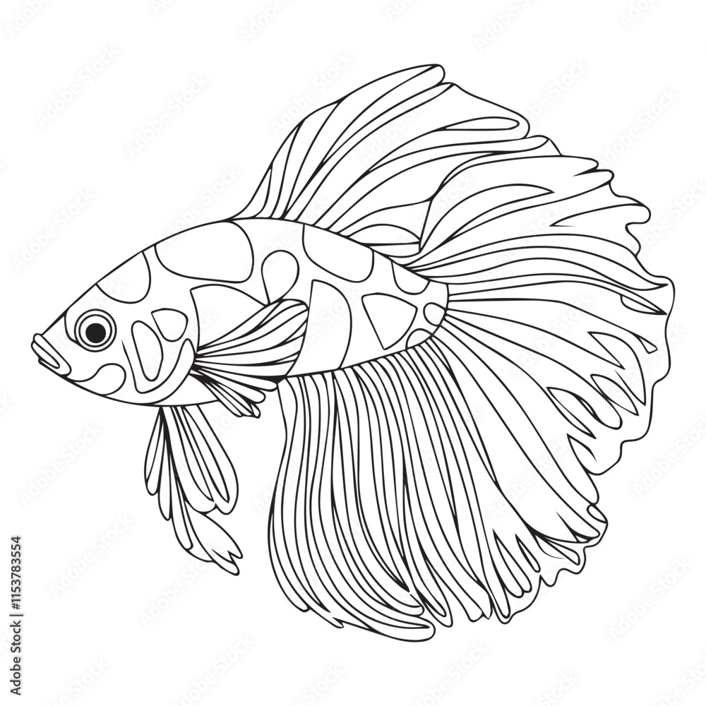 Betta fish coloring page for a children's book with colorful examples ...