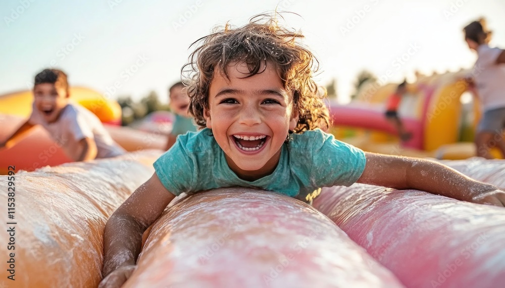Experience pure joy with this vibrant image of Excited kids climbing ...