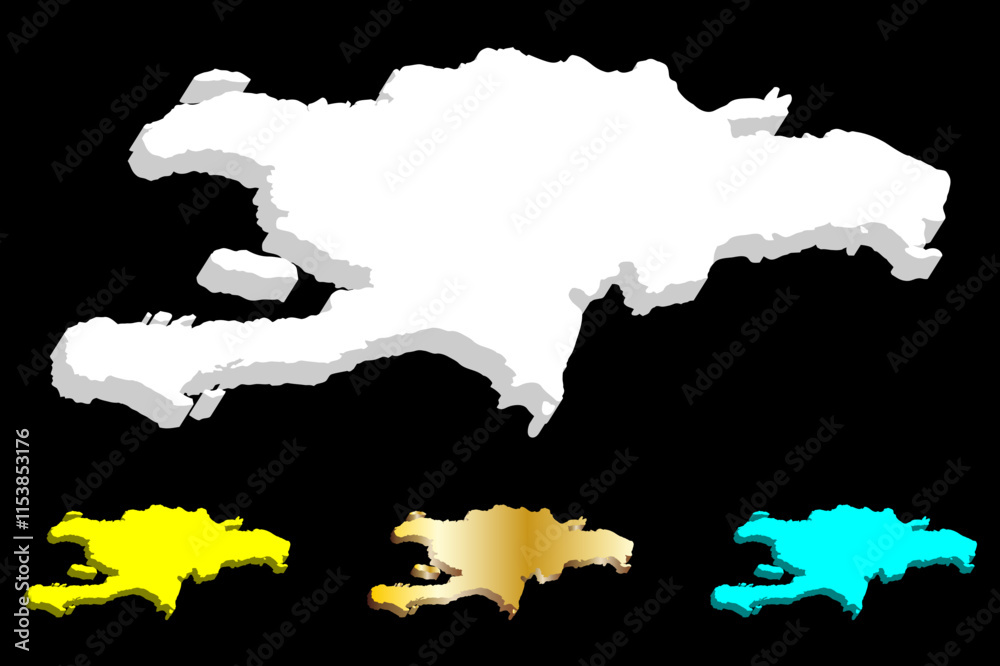 3D map of Hispaniola (Dominican Republic and Haiti) - white, yellow ...