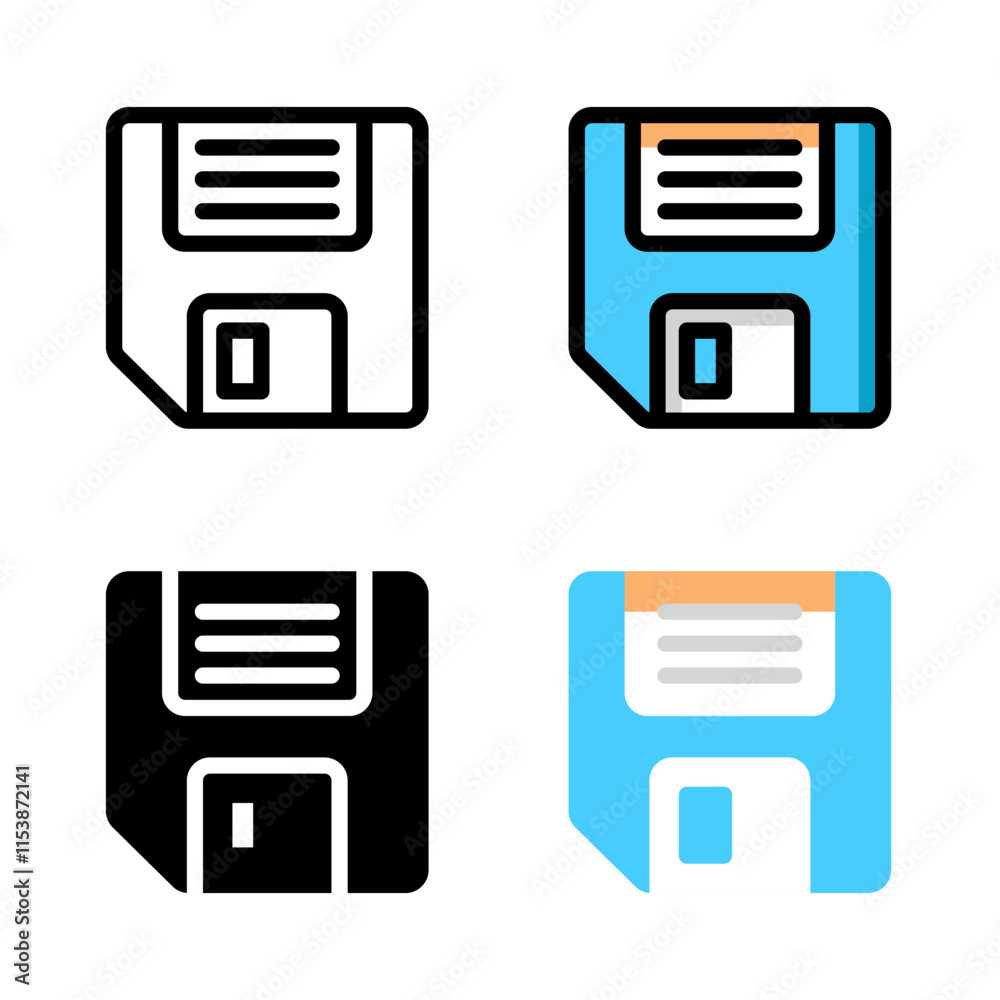 Diskette icon set. Suitable for save button symbol and save as icon. Floppy disk icon. Stock ...