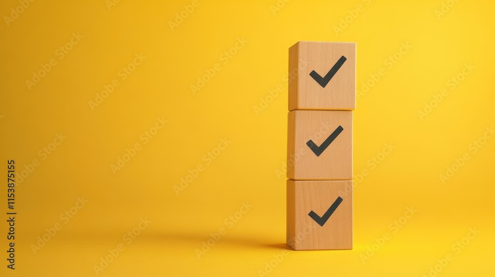 Task completion process with consecutive check mark symbols, stepwise ...